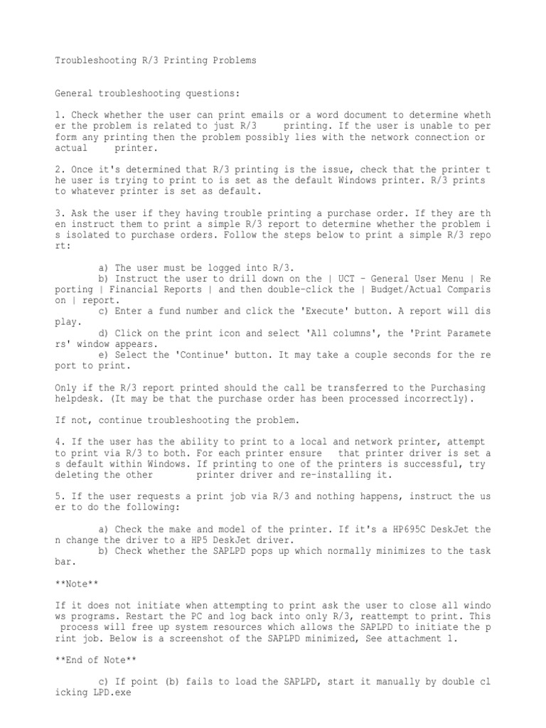 Troubleshooting Sap Printer Problems Pdf Troubleshooting Printer