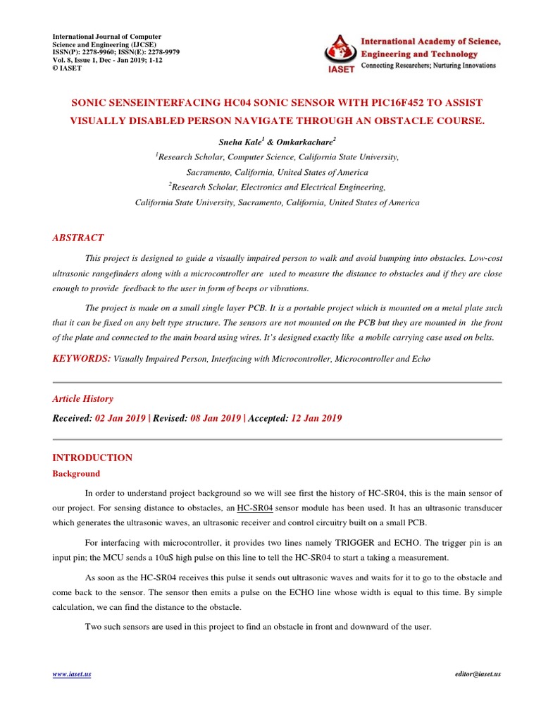 Formate - IJCSE - Sonic Sense Interfacing HC04 Sonic Sensor With ...