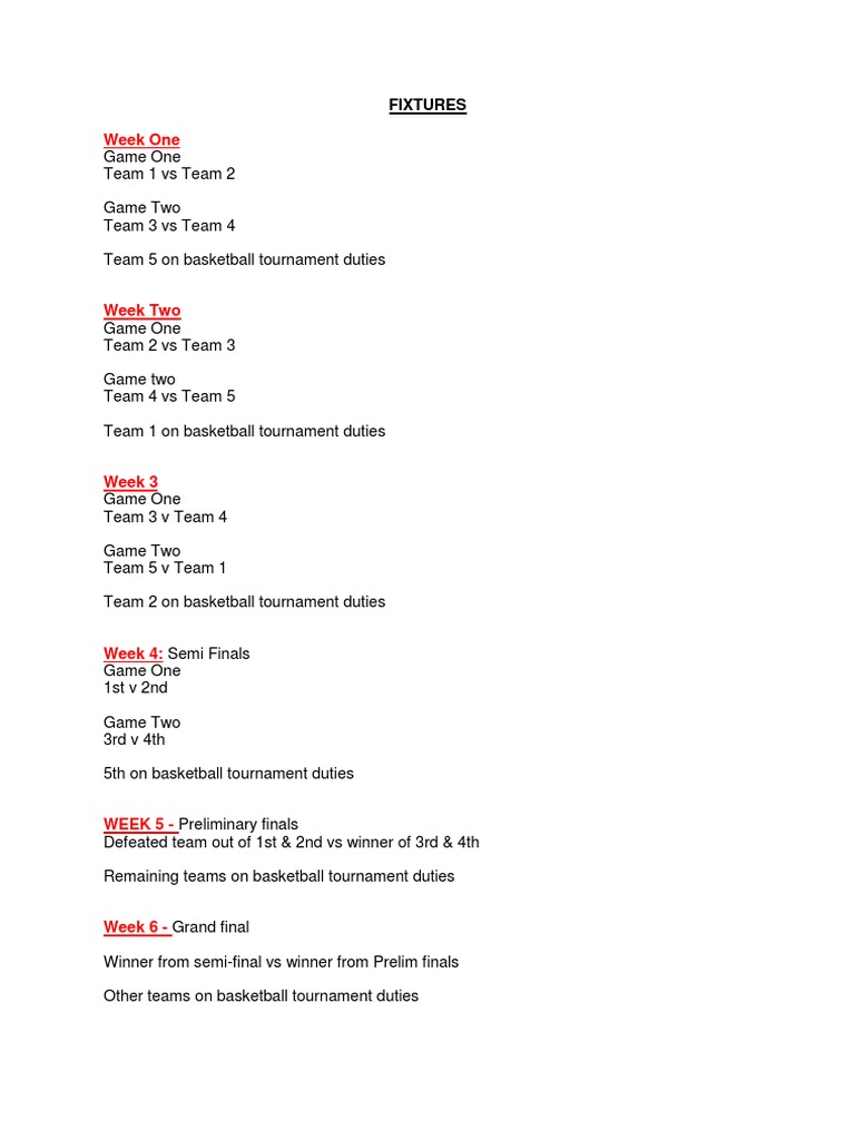Basketball Tournament Fixtures Schedule | PDF | Sports & Recreation