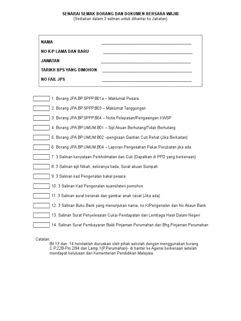 Senarai Semak Dokumen Bersara Wajib | PDF | Bisnis