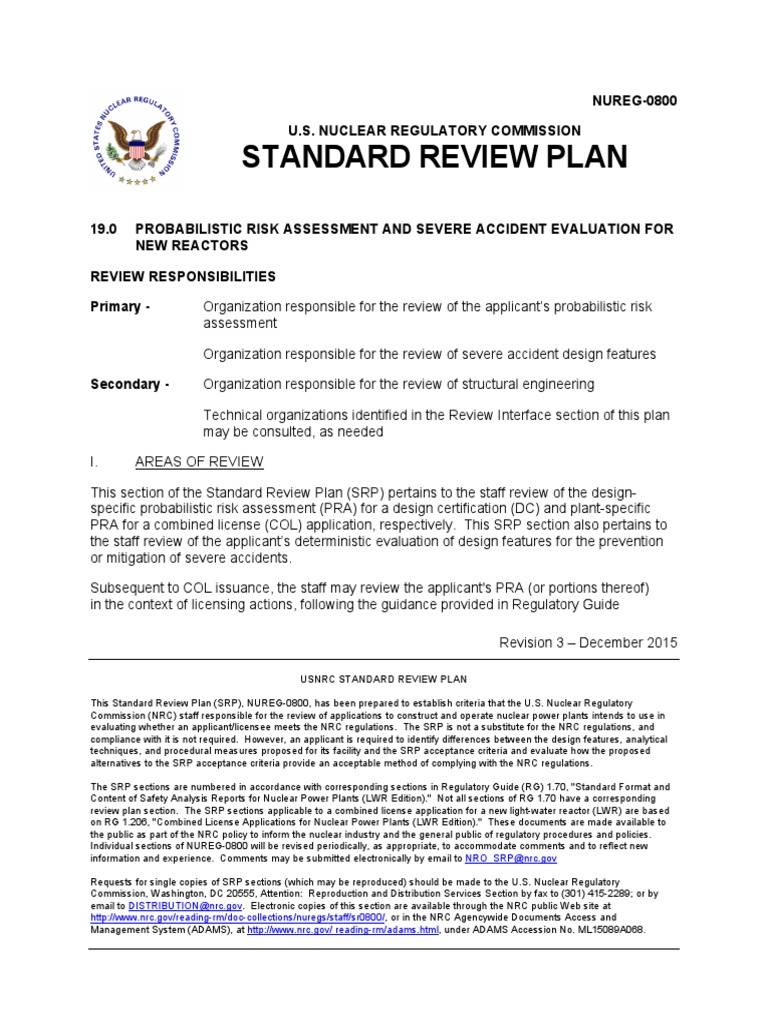 Standard Review Plan: NUREG-0800 U.S. Nuclear Regulatory Commission ...