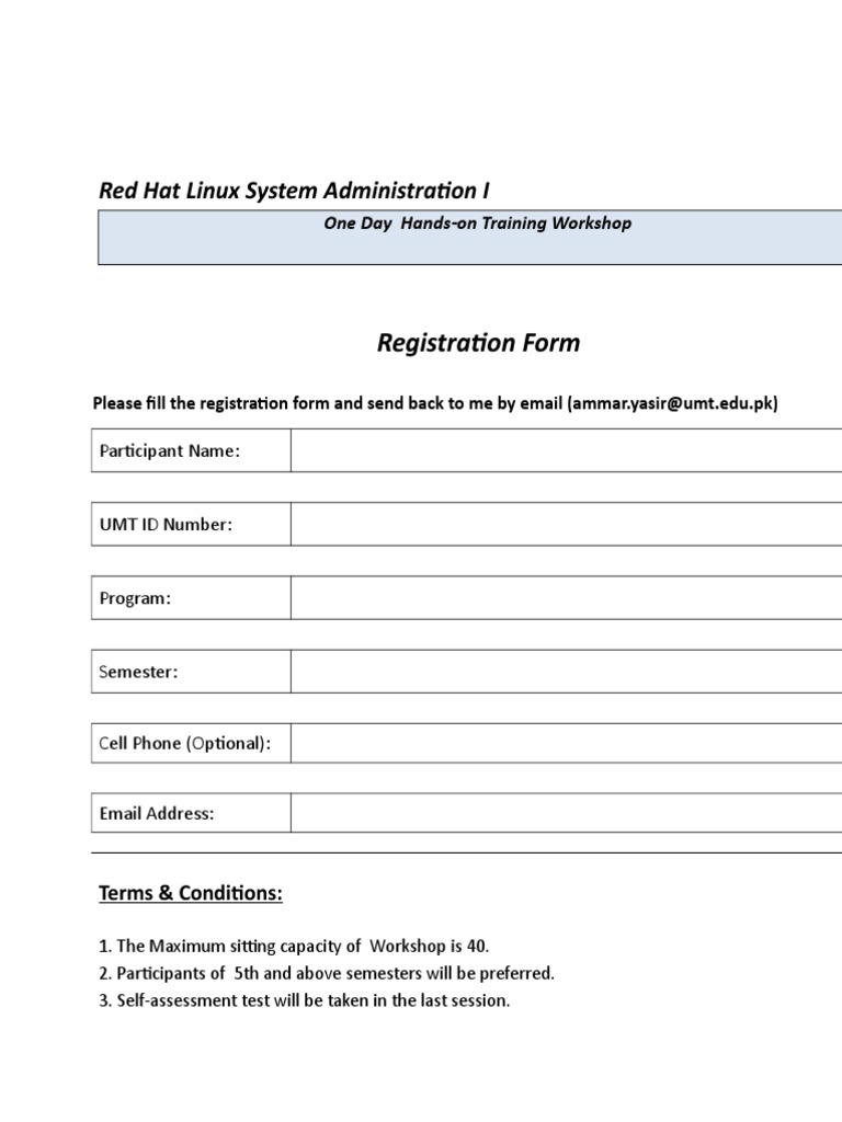 Red Hat Linux System Administration I: Registration Form | PDF | Computers