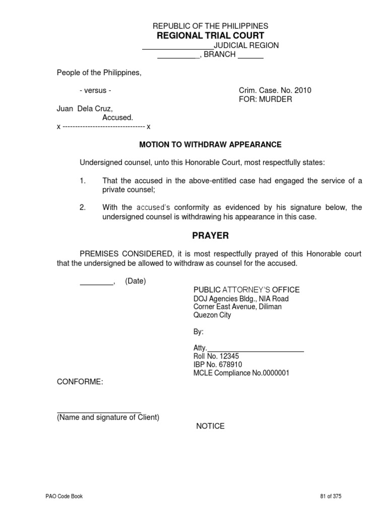 Motion To Withdraw Appearance | PDF