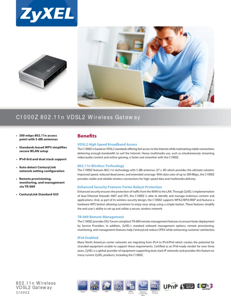 C1000Z 802.11n VDSL2 Wireless Gateway: Benefits | PDF | Wireless Lan ...