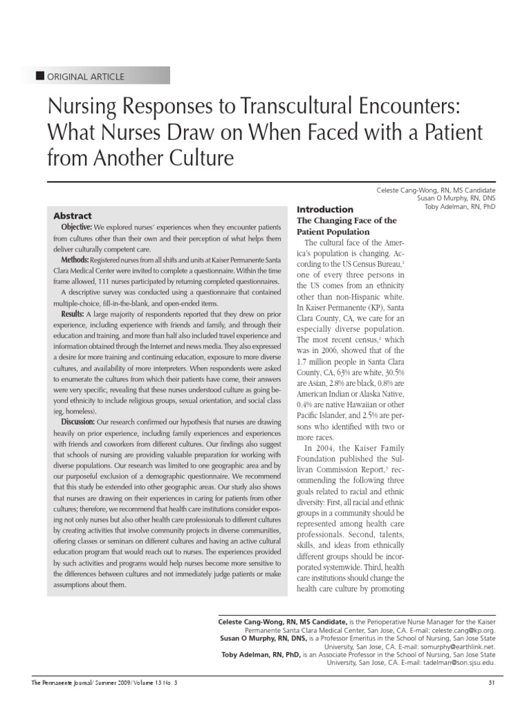 Nursing Responses To Transcultural Encounters: What Nurses Draw On When ...