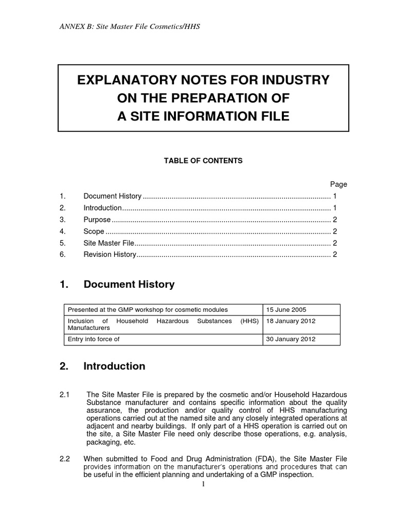 Site Master File Guide for Cosmetics and HHS Manufacturers | PDF | Specification (Technical ...