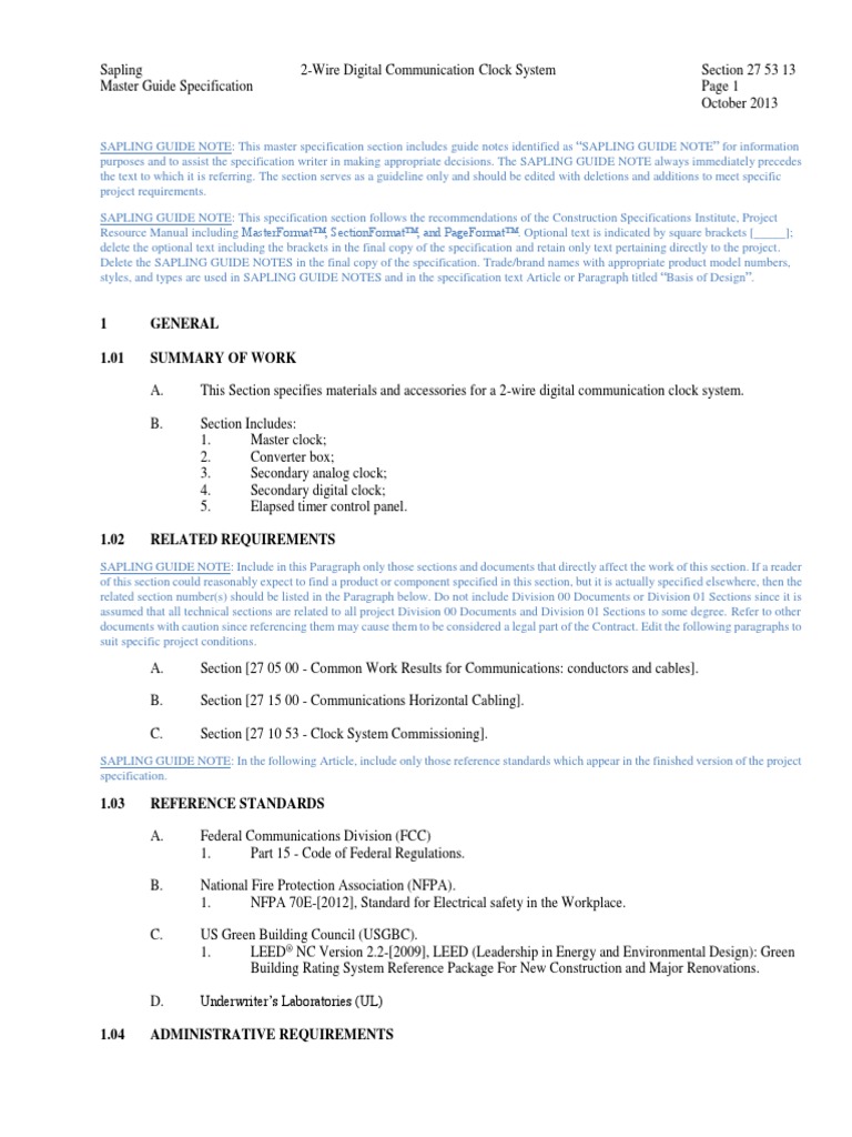 2 Wire Digital Communication Clock System Engineering Spec | PDF ...