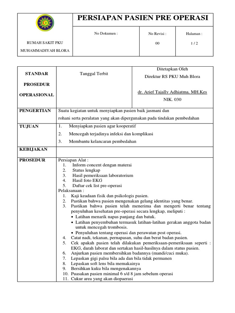 Persiapan Pasien Pre Operasi | PDF