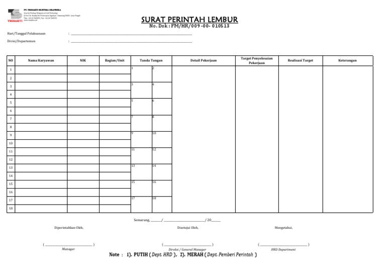 Form Lembur Bersama | PDF
