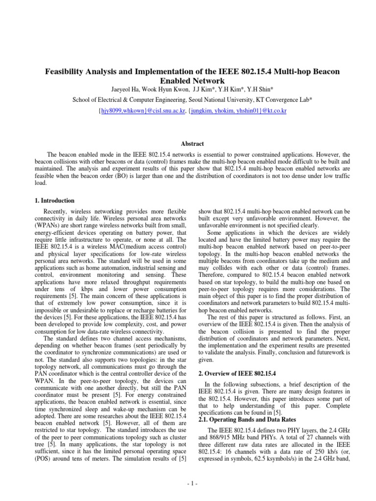 Feasibility Analysis and Implementation of The IEEE 802.15.4 Multi-Hop Beacon Enabled Network ...
