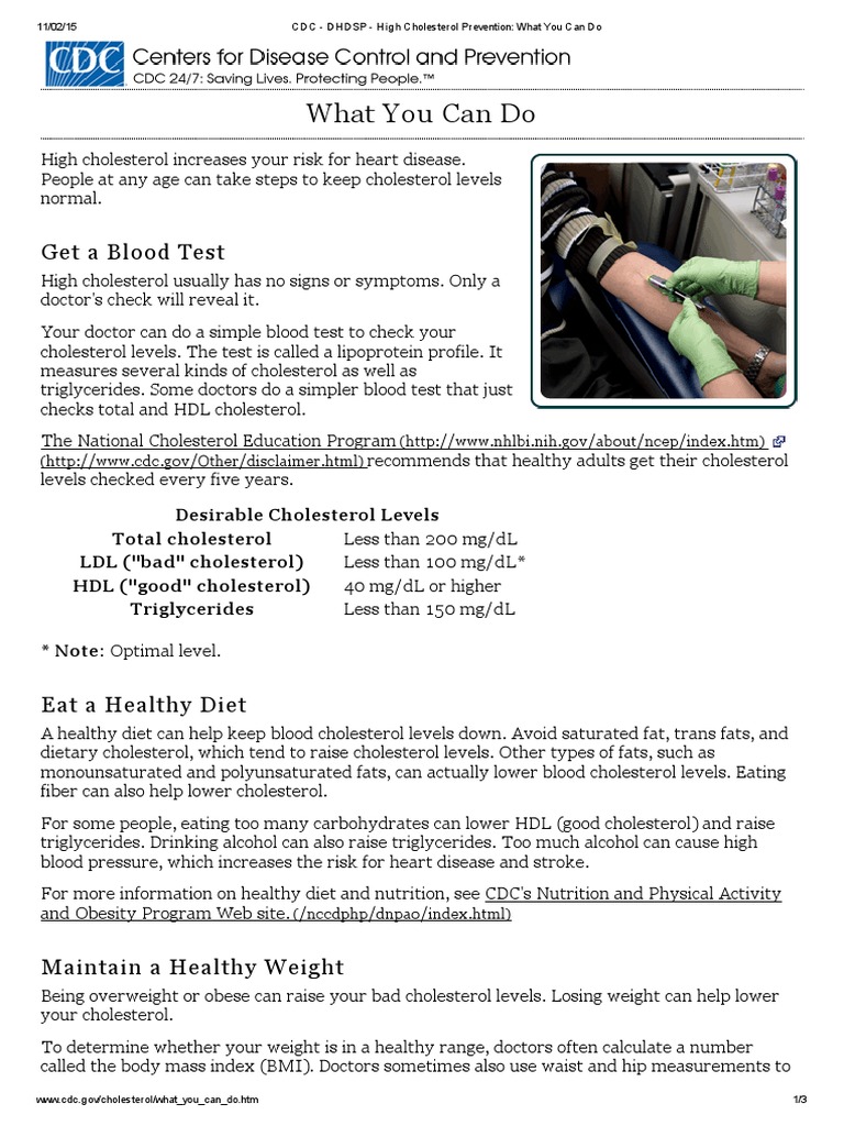 CDC - DHDSP - High Cholesterol Prevention - What You Can Do | PDF ...