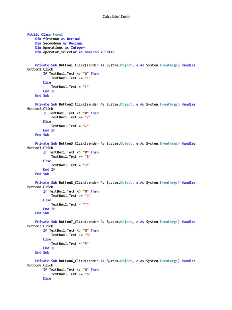 Form1 Calculator Code Pdf Computer Programming Notation