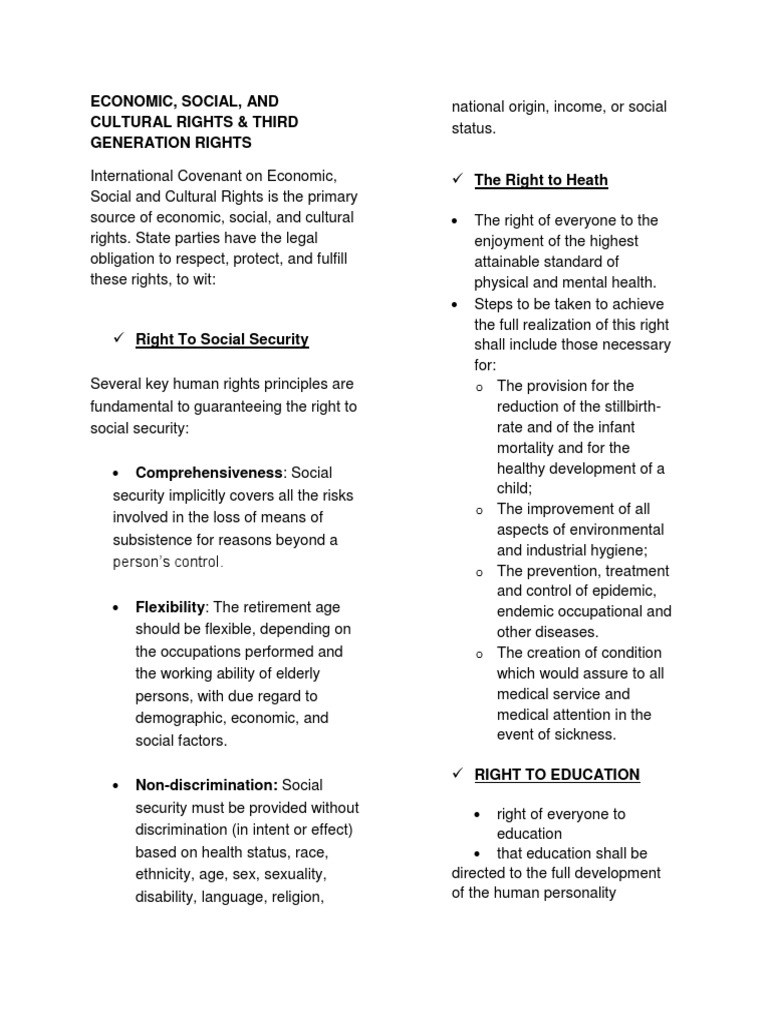 Economic, Social, and Cultural Rights & Third Generation Rights | PDF ...