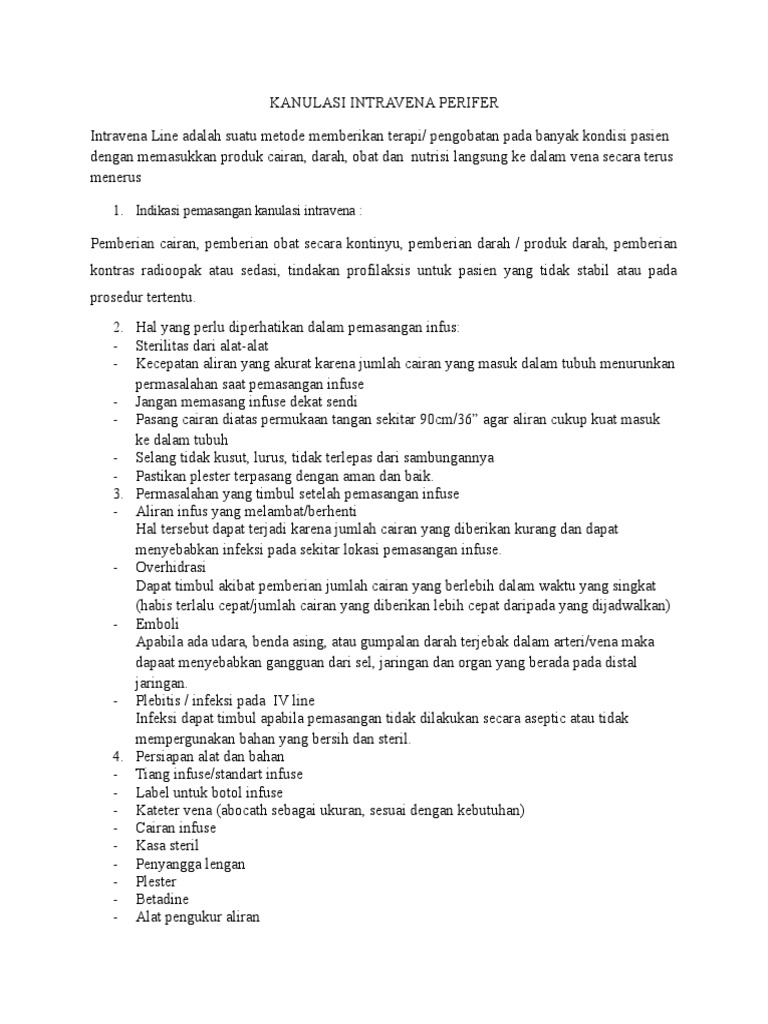Kanulasi Intravena Perifer | PDF