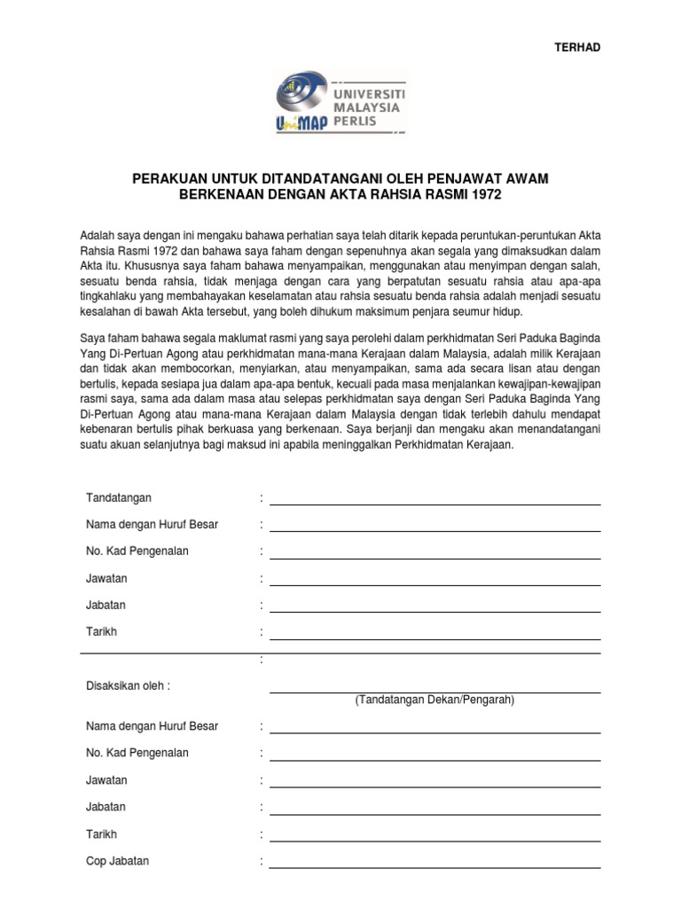 A. Lampiran 1 - Borang Perakuan Akta Rahsia Rasmi 1972 | PDF