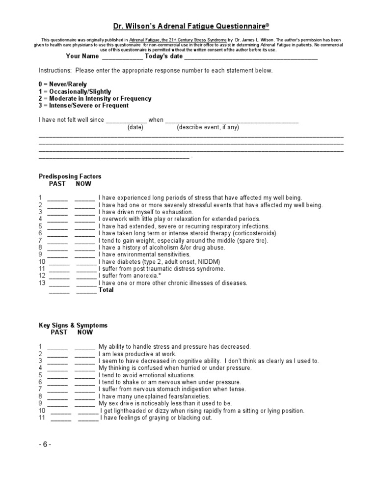 Dr. Wilson's Adrenal Fatigue Questionnaire | PDF | Premenstrual ...