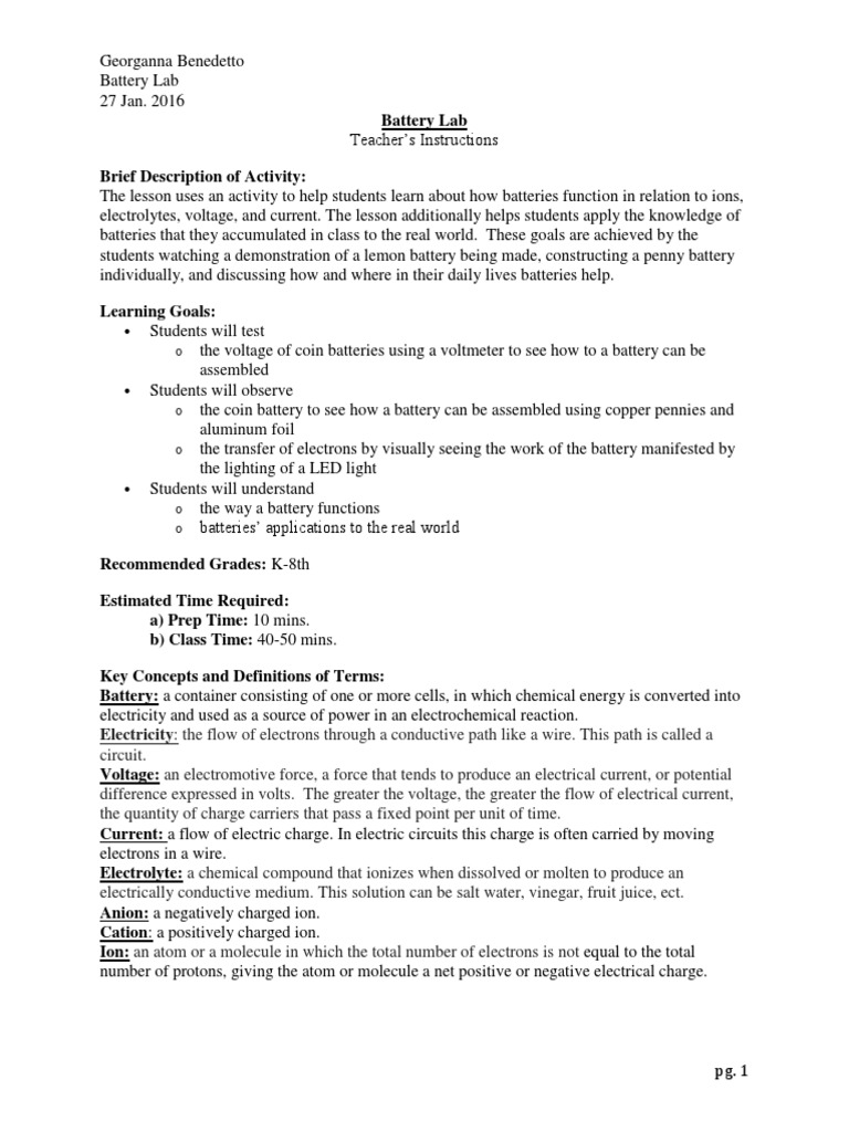 Battery Lab Pdf Cathode Ion