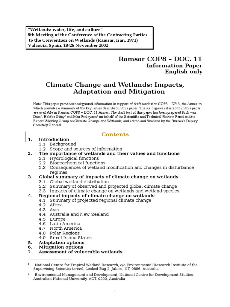 Cop8 Doc 11 e | PDF | Wetland | Greenhouse Gas