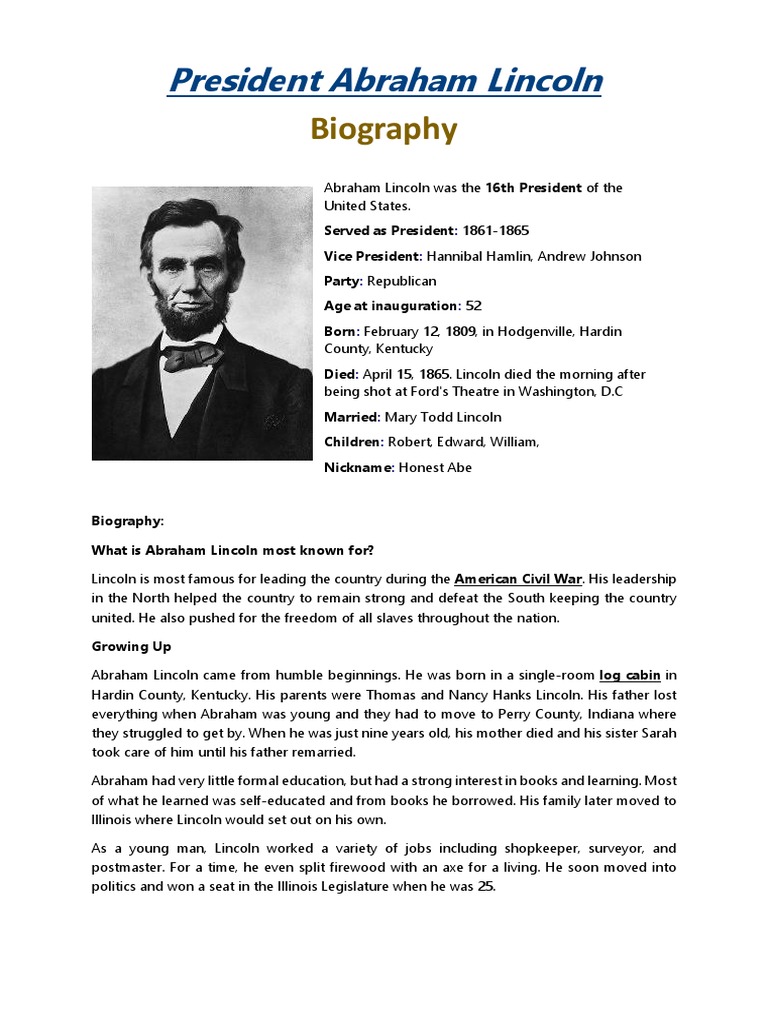 Abraham Lincoln: A Brief Biography | PDF | Abraham Lincoln ...