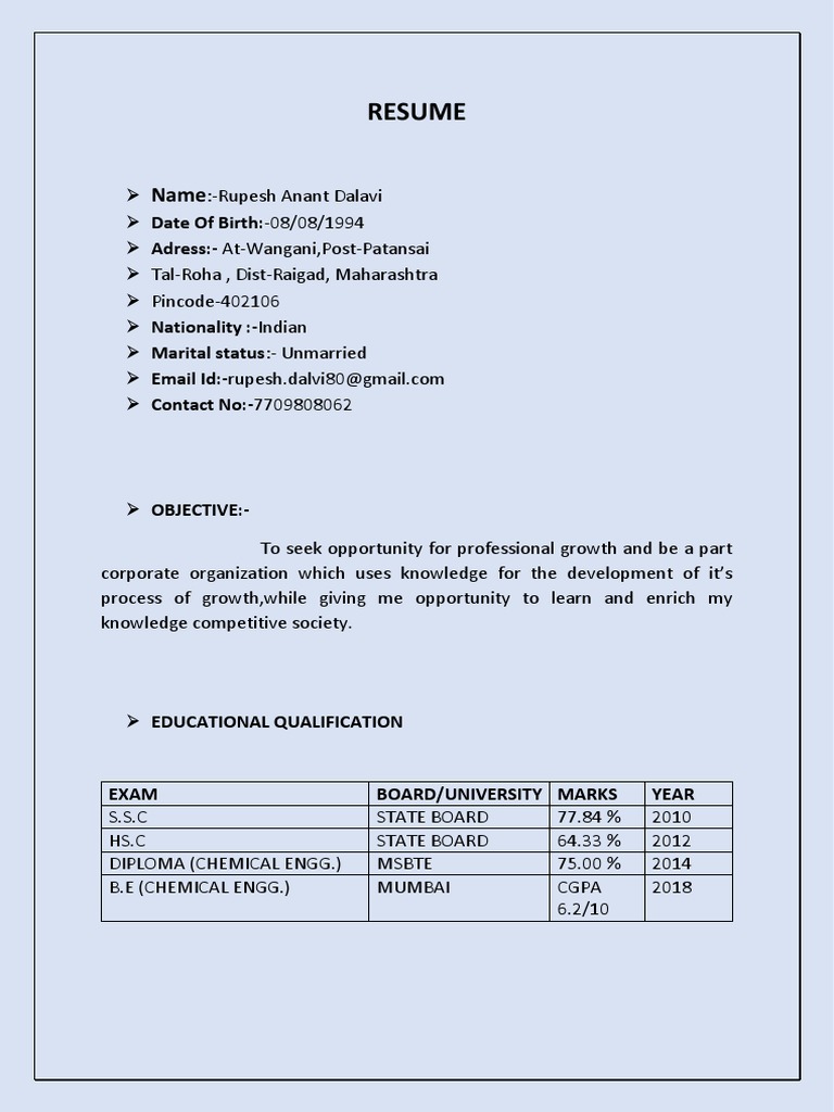 Resume: Exam Board/University Marks Year | PDF