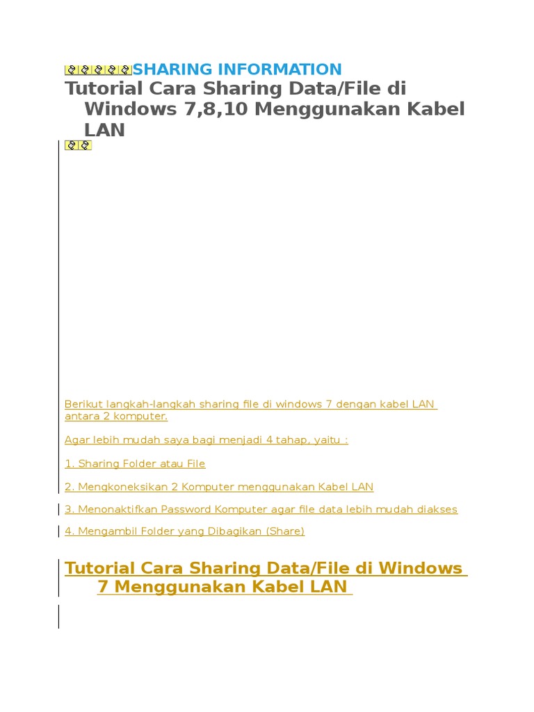 Tutorial Cara Sharing Data - File Di Windows 7,8,10 Menggunakan Kabel LAN - Sharing Information ...