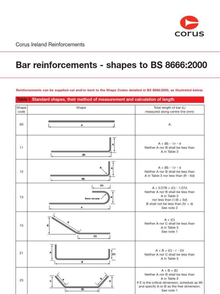 Bar Reinforcements - Shapes To BS 8666:2000 | Download Free PDF | Engineering Tolerance | Geometry