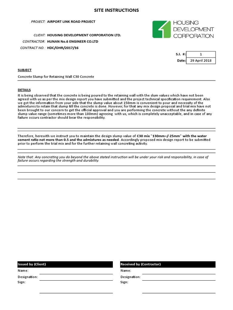 Site Instructions: S.I. #: Date: 29 April 2018 Subject | PDF