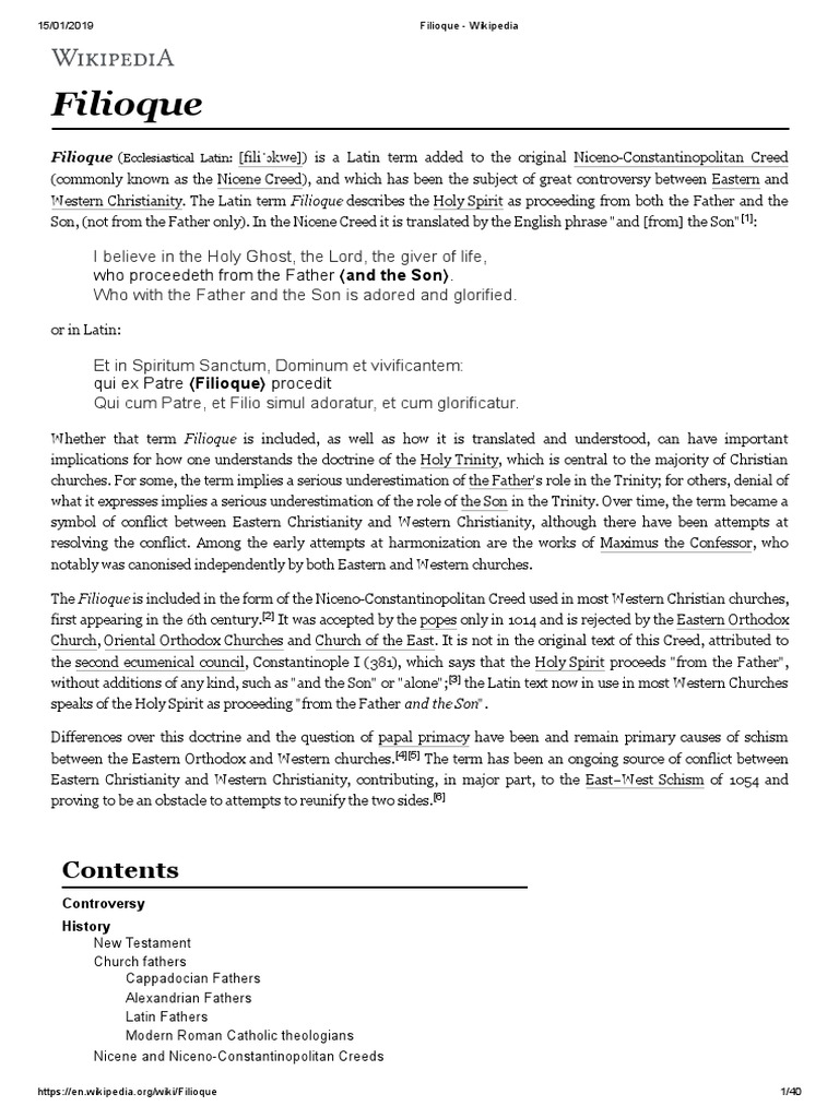 Filioque - Wikipedia | PDF | Trinitarianism | Eastern Orthodox Church
