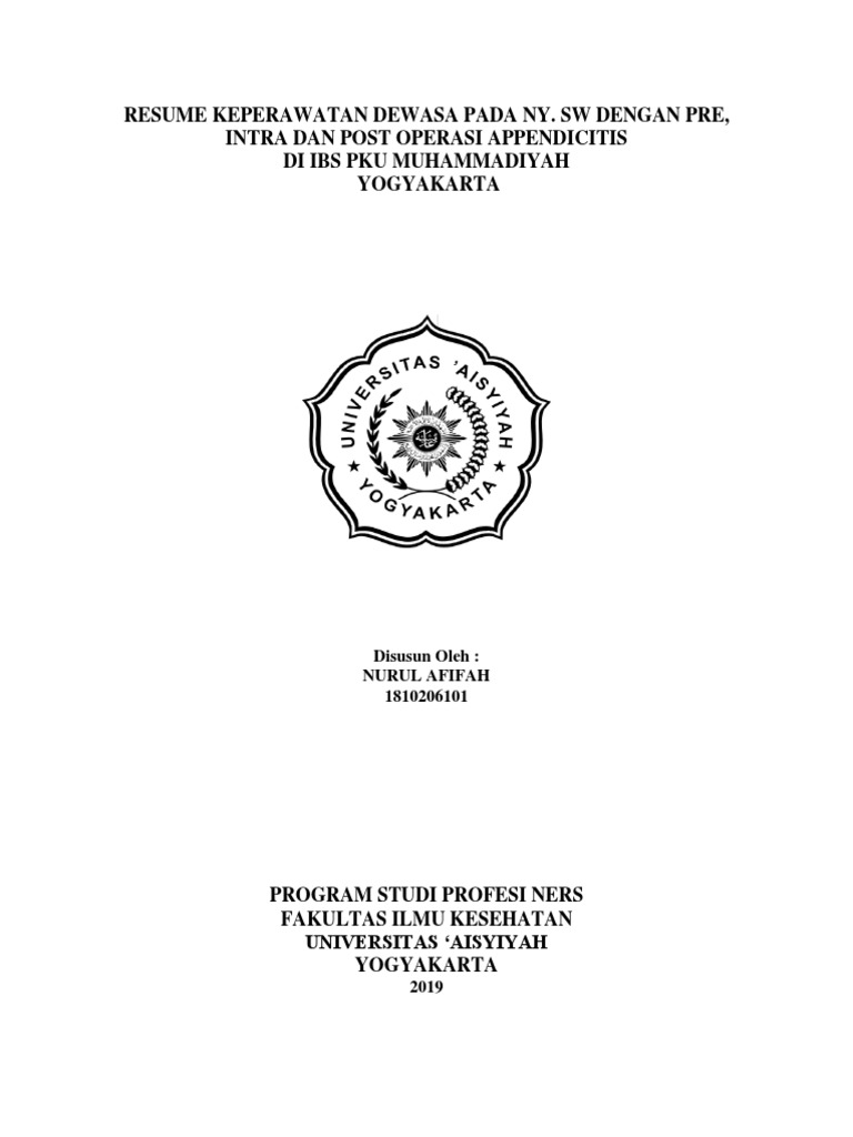Resume Keperawatan Dewasa Pada Ny. SW Dengan Pre, Intra Dan Post ...