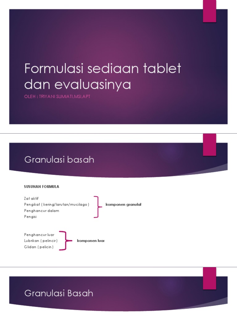 FORMULASI DAN EVALUASI SEDIAAN TABLET | PDF