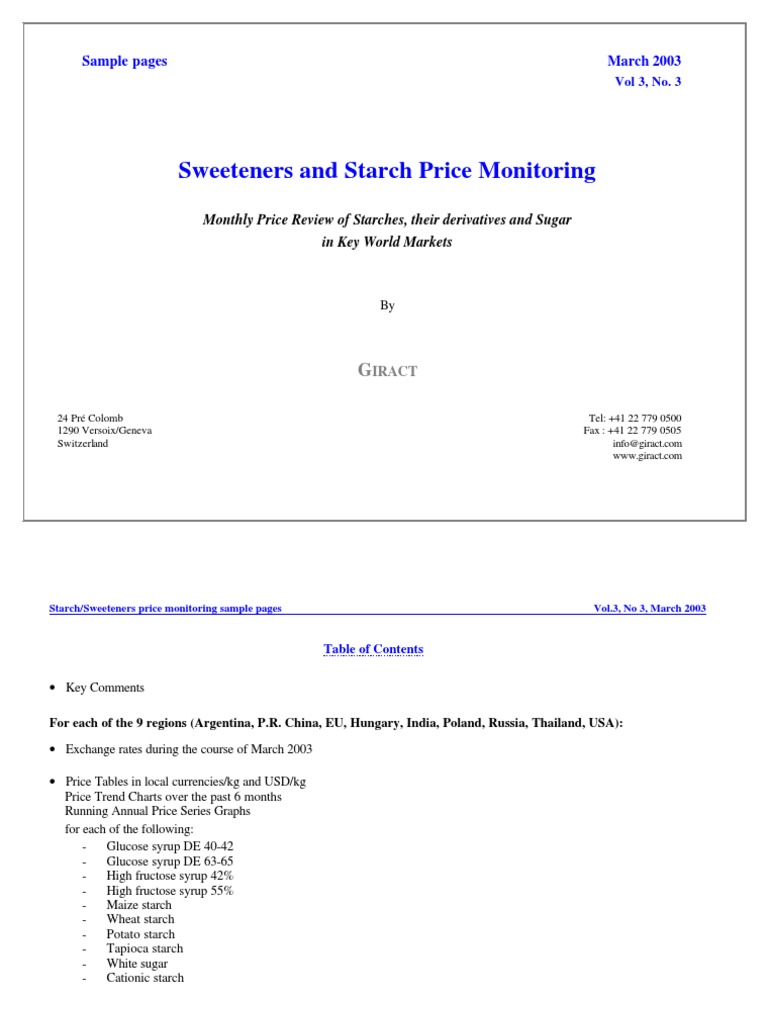 Sweeteners and Starch Price Monitoring: Sample Pages March 2003 | PDF ...