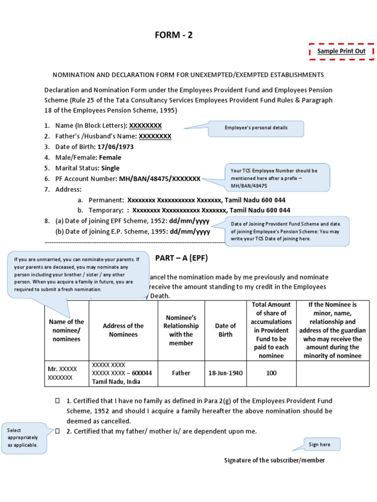 Provident Fund Nomination Form Single | PDF | Government | Social Institutions
