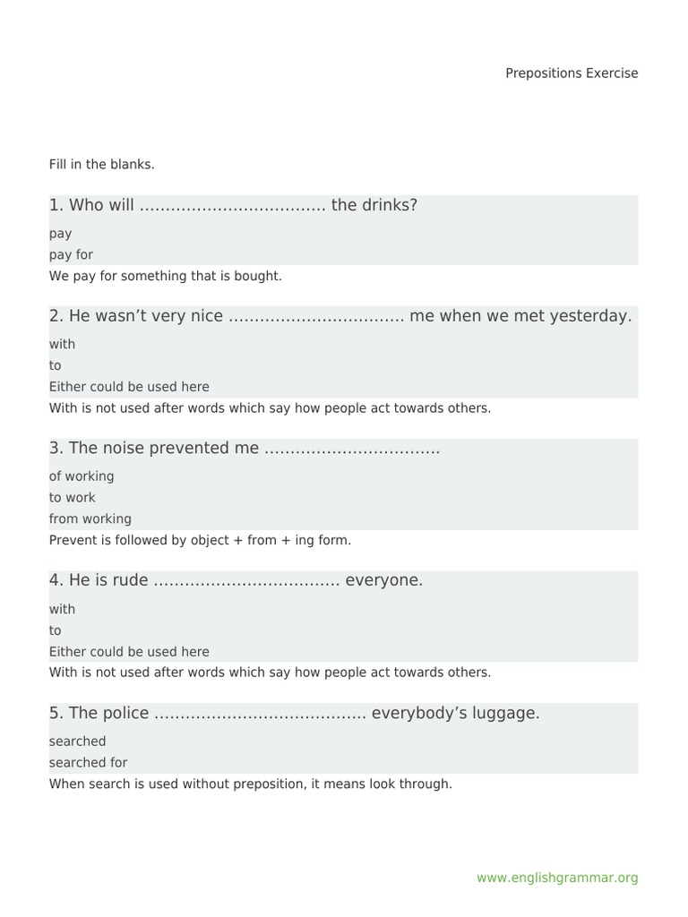 Exercise - Prepositions and Verbs | PDF | Morphology | Languages