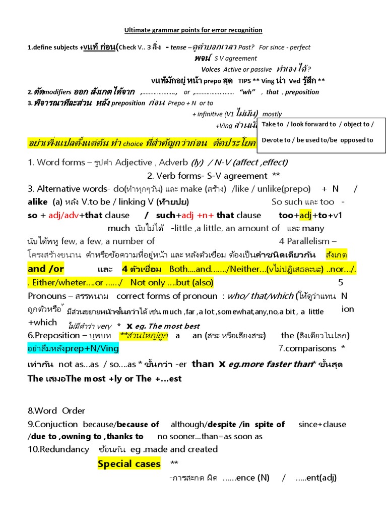 Ultimate Grammar Points For Error Recognition | PDF
