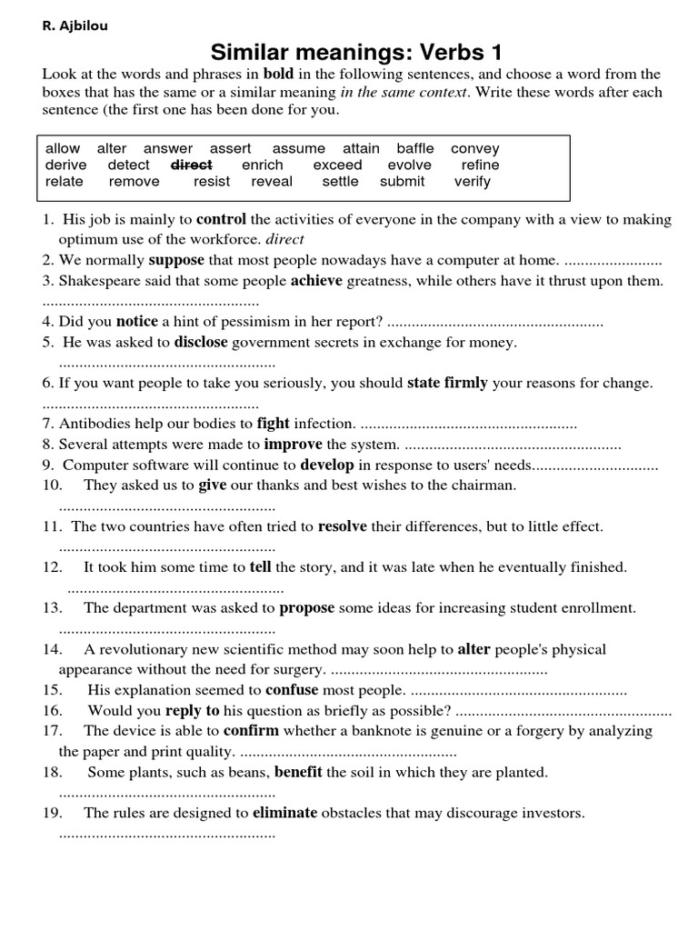 Similar Meanings Verbs 1 | PDF | Cognitive Science | Cognition