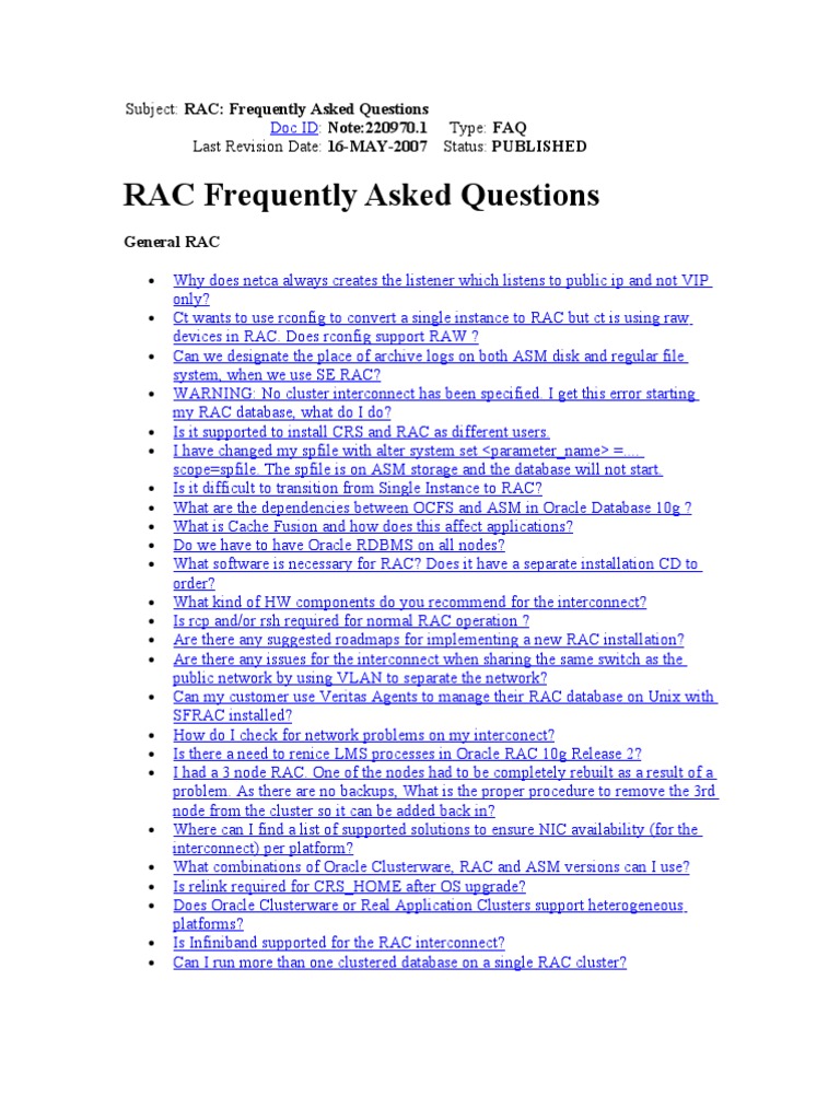 RAC Faqs | PDF
