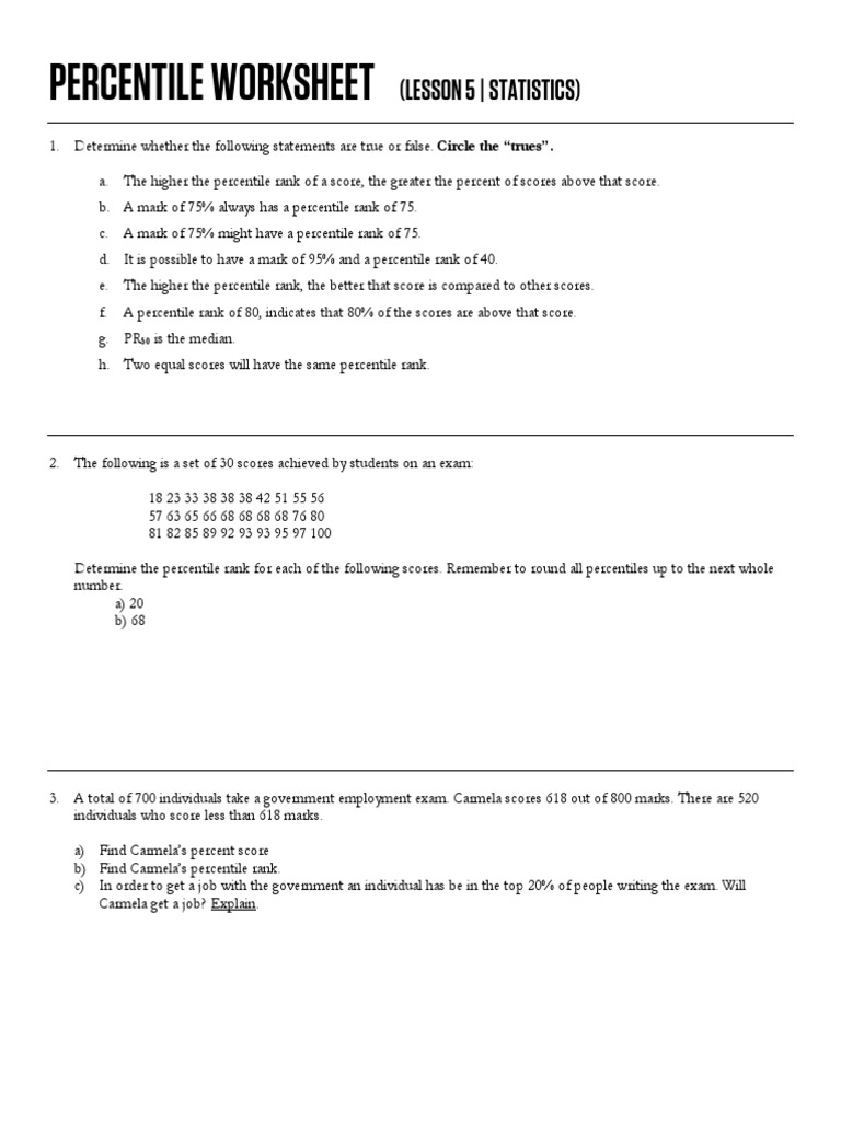 Percentile Worksheet PDF | PDF | Percentile | Median
