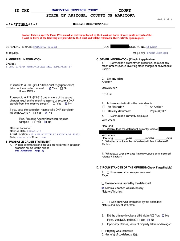 Samantha Vivier Probable Cause Statement | PDF