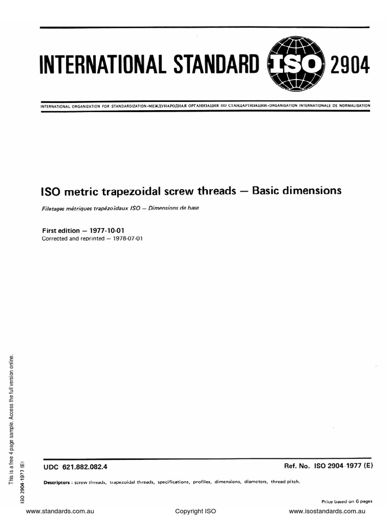 International Standard.: ISO Metric Trapezoidal Screw Threads - Basic ...