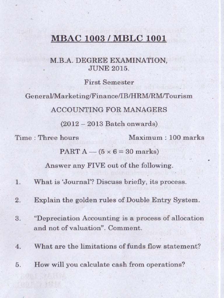 Previous Year Question Paper Acc For Mgrs | PDF