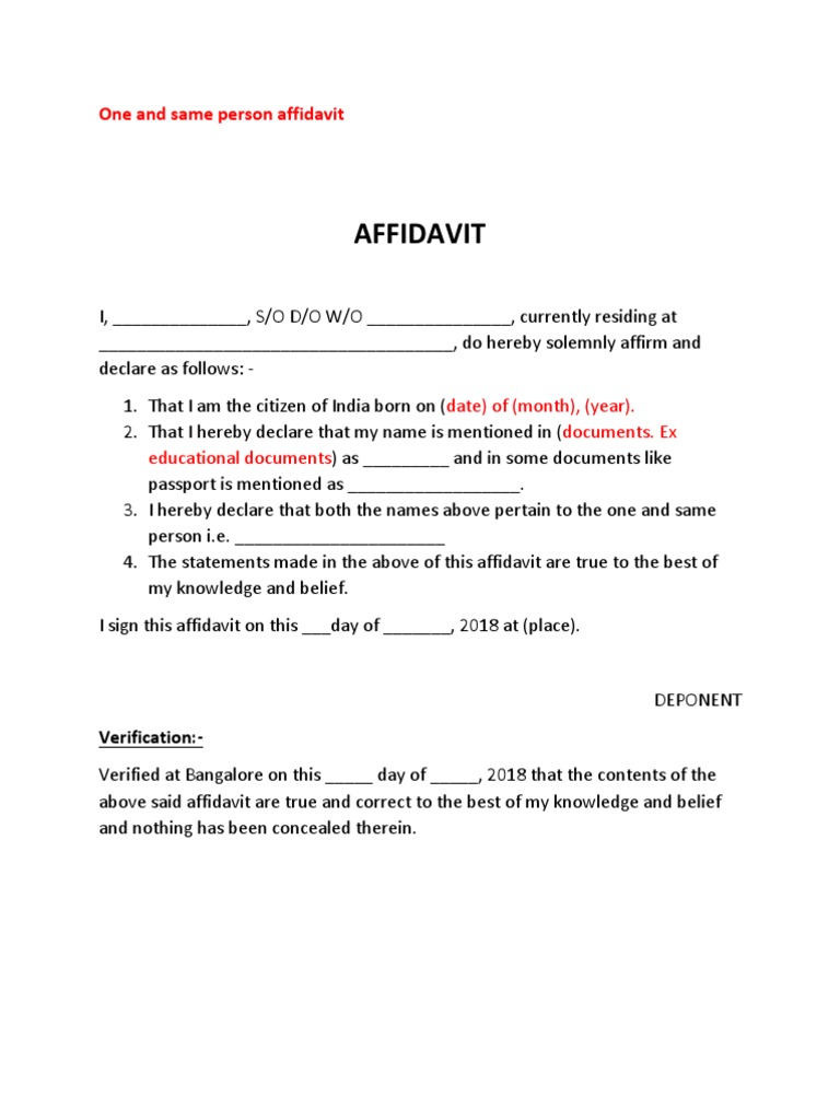 One and Same Person Affidavit | PDF