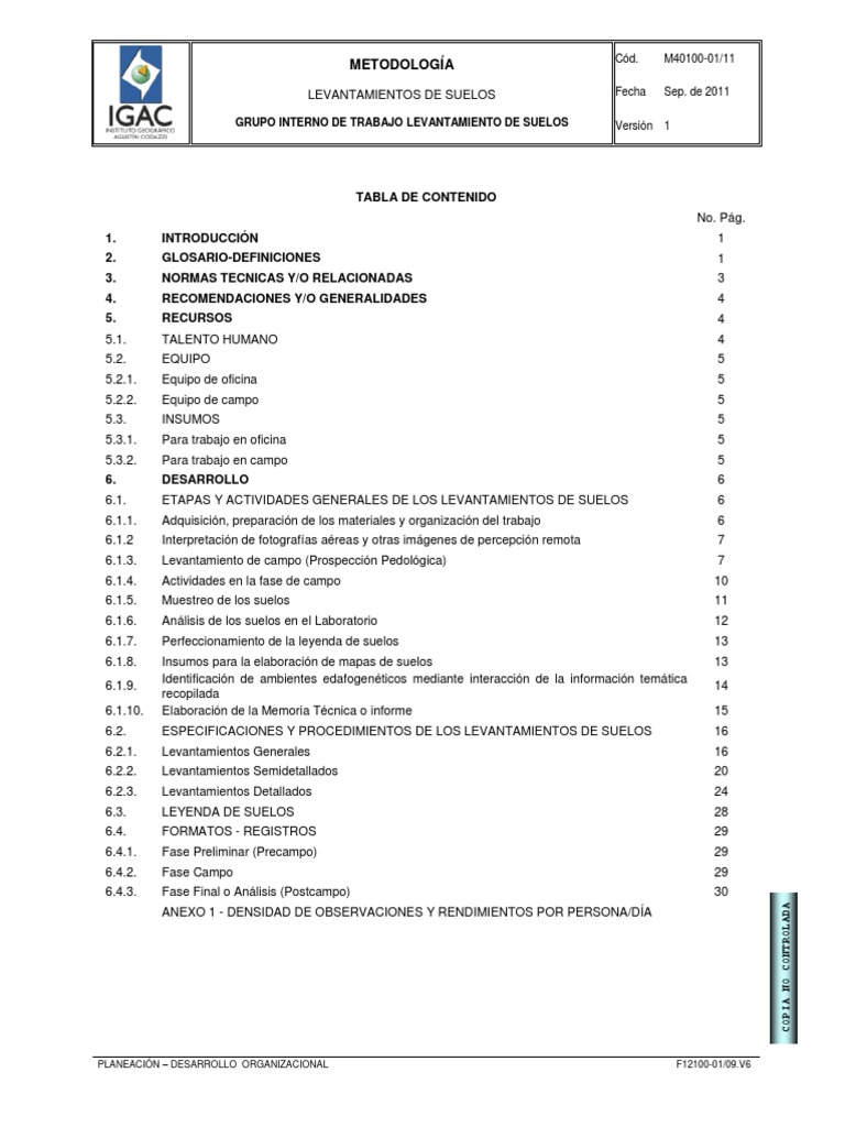 Metodologia para El Levantamiento de Suelos IGAC | PDF | Suelo | Taxonomía (biología)