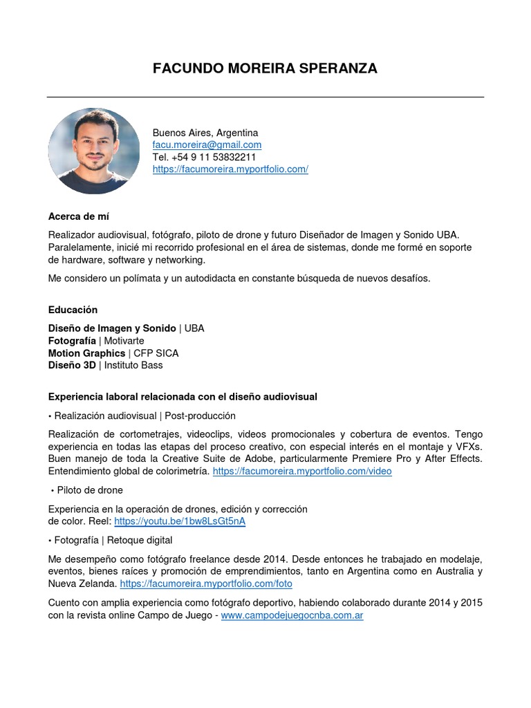 CV Facundo Moreira Speranza | PDF | Informática | Software