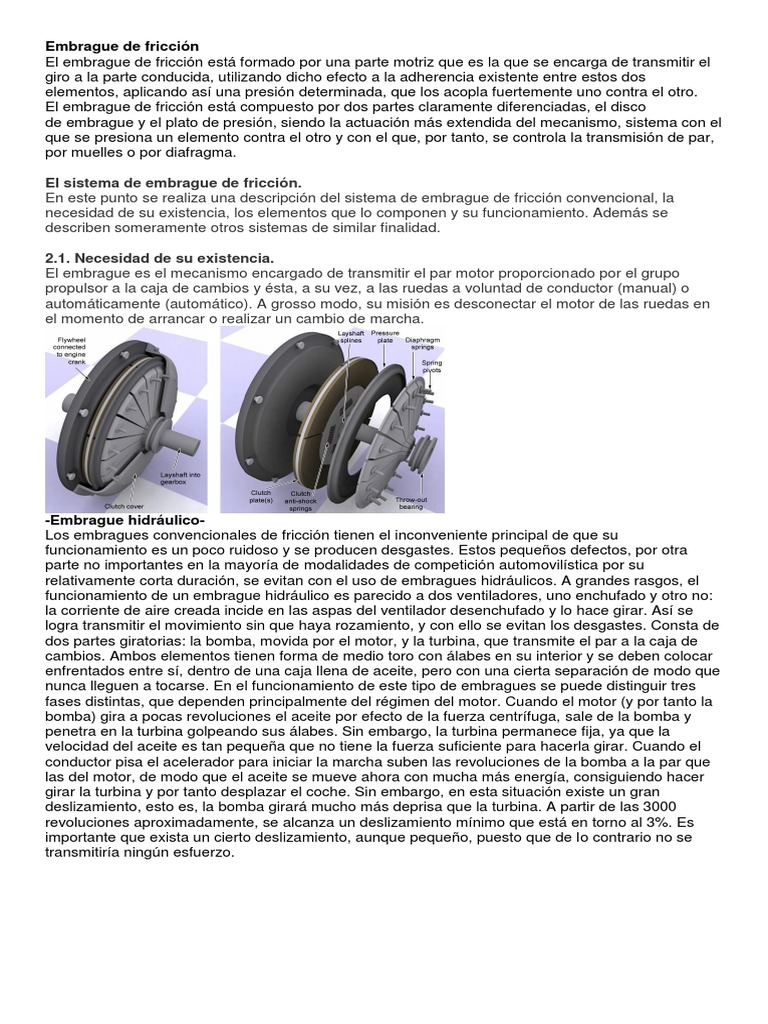 El sistema de embrague de fricción: descripción de sus elementos y ...