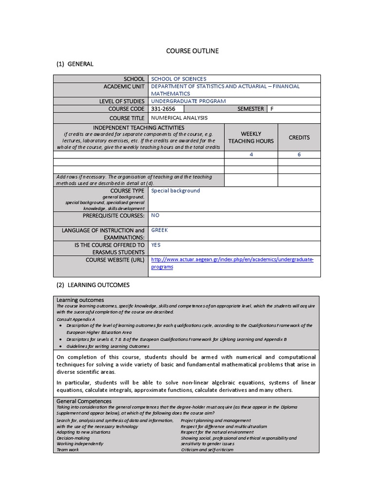 General: Course Outline | PDF | Interpolation | Numerical Analysis