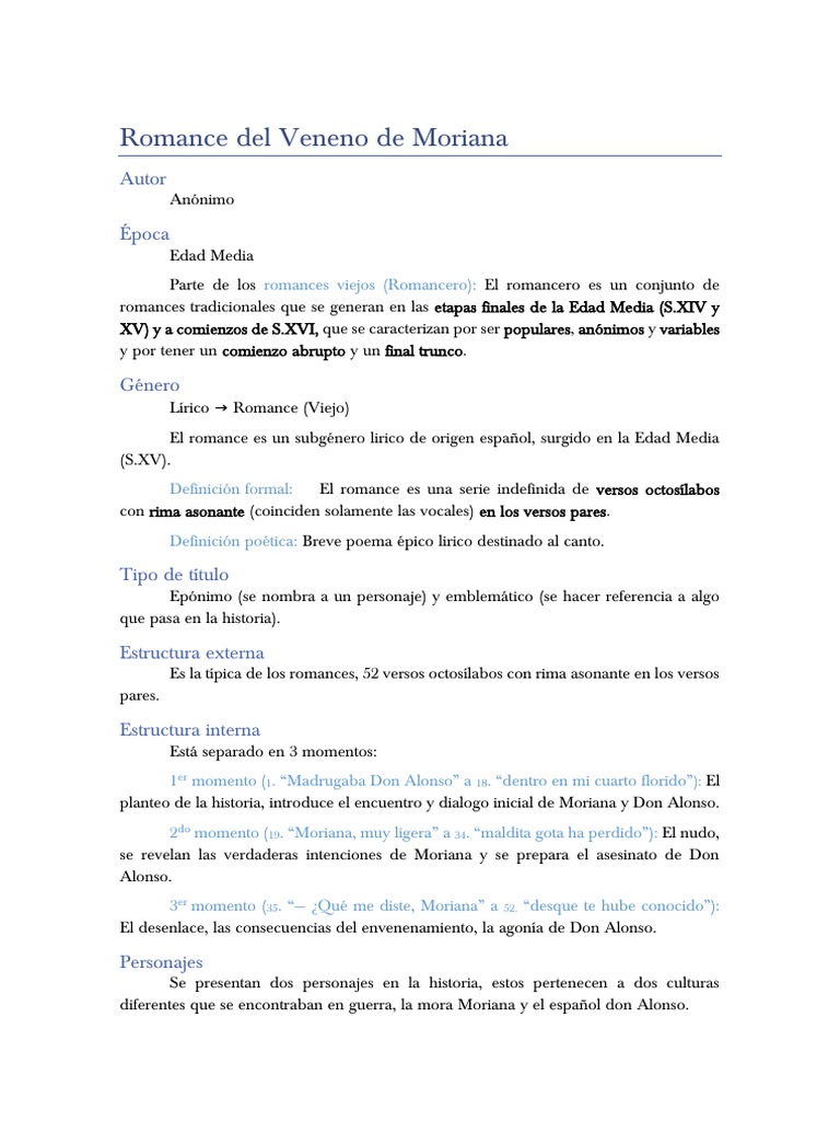 Analisis Del Romance Del Veneno de Moriana | PDF