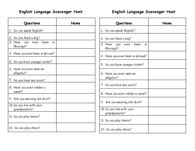 English Language Scavenger Hunt | PDF