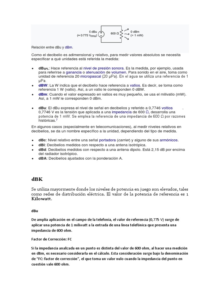 Relación Entre DBu y | PDF | Decibel | Ingeniería en telecomunicaciones