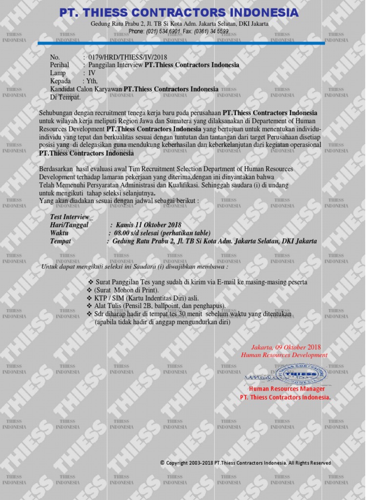 Surat Panggilan & Daftar Peserta Interview Kandidat PT - Thiess Contractors Indonesia-8 PDF | PDF