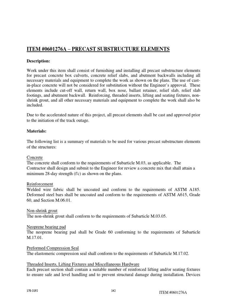 Precast Substructure Specification | PDF | Precast Concrete | Concrete